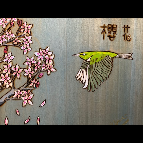 Wall Decor | Pyrography Art Wood Art Cherry Blossomswarbling | Poshmark